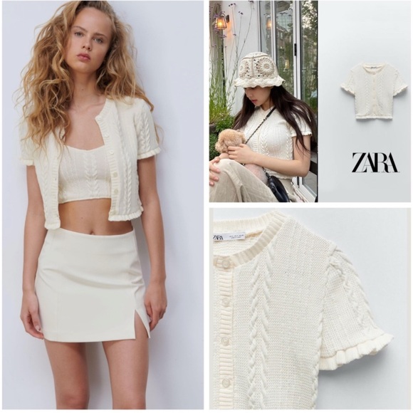 Zara | Sweaters | Zara Ruffled Cable Knit Mini Cardigan | Poshmark